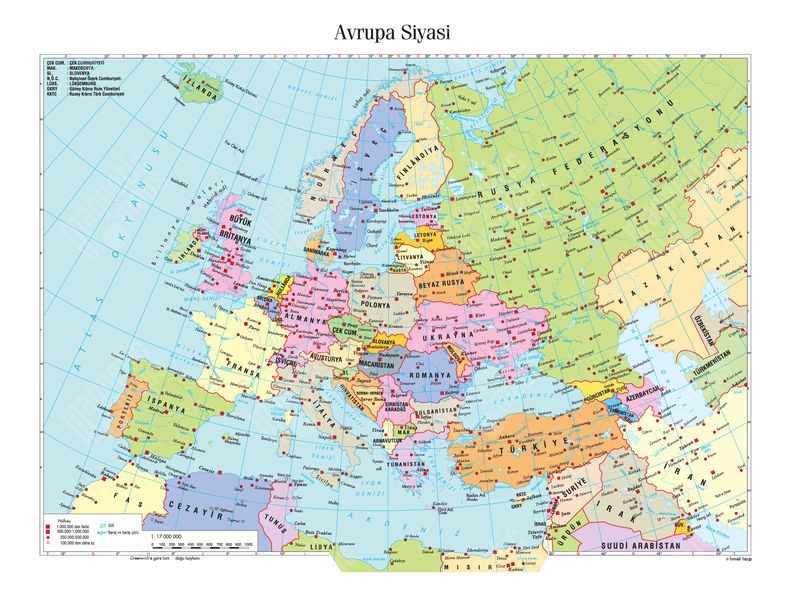 Magnetic map of Europe, political, colored