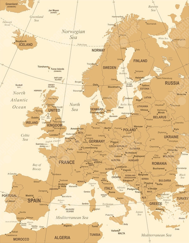 Magnetic map of Europe, vintage, beige