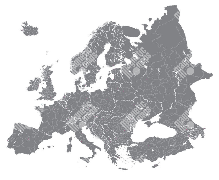 Magnetic map of Europe, detailed, grey