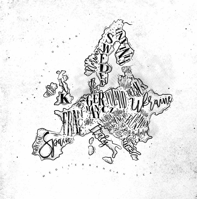Magnetic map of Europe, illustrated, black
