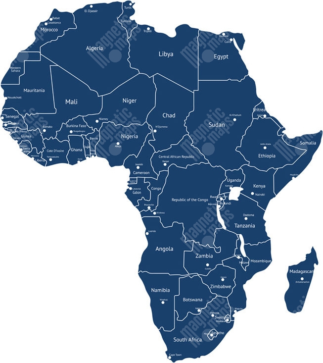 Magnetic map of Africa, illustrated, blue