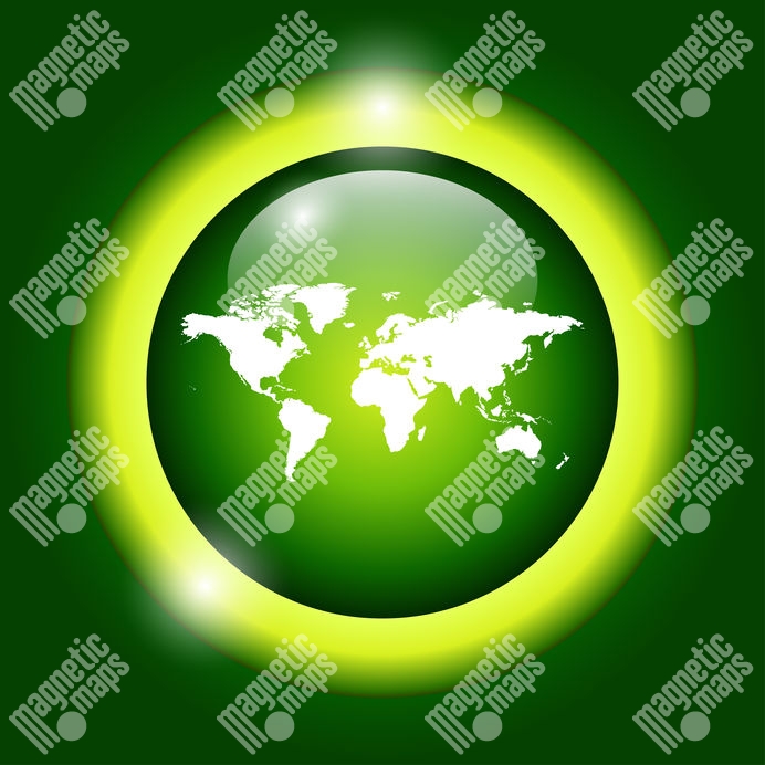 Magnetic map of world, illustrated, green-yellow