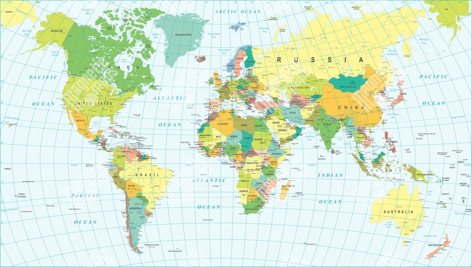 Magnetic map of world, illustrated, colored