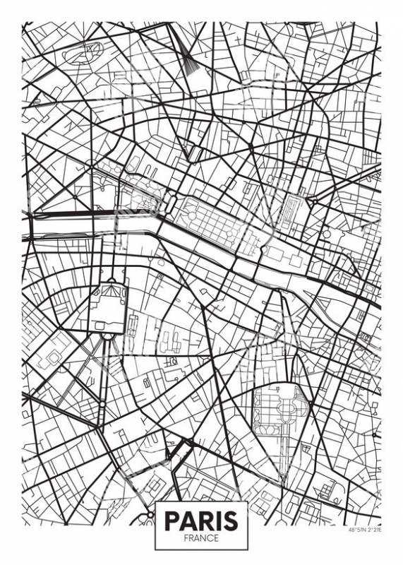 Magnetic map of Paris, illustrated, black and white