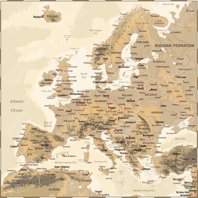 Magnetic map of Europe, geographic, colored