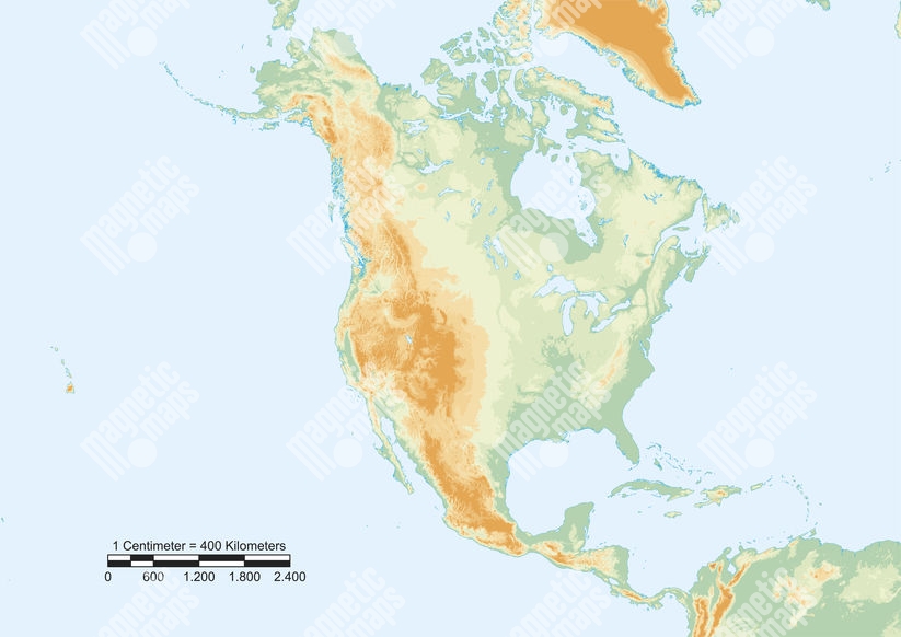 Magnetic map of North America, geographic, without labels