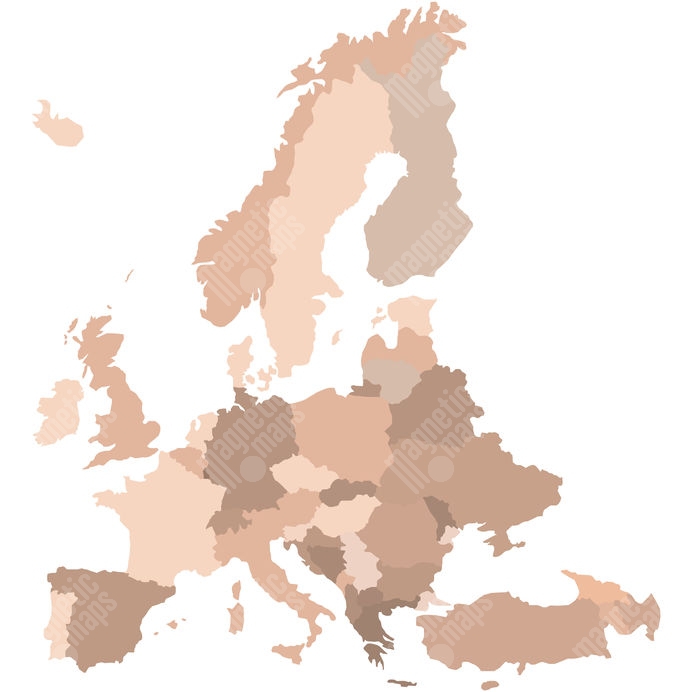 Magnetic map of Europe, illustrated, colored