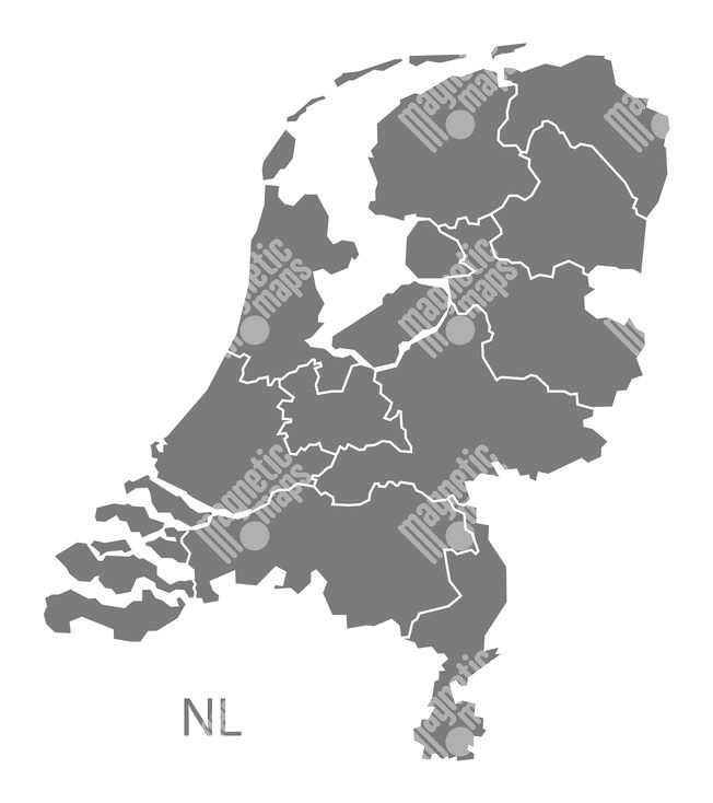 Magnetic map of Netherlands, illustrated, grey